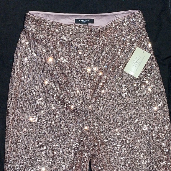 Marciano | Pants & Jumpsuits | New Guess Marciano Moonlight Stretch Sequin Gold High Rise Pants ...